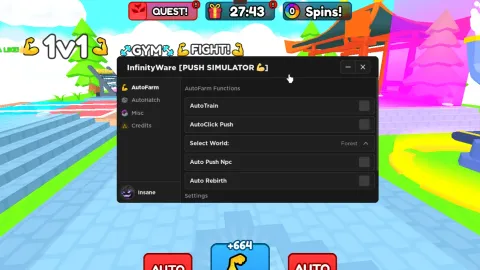 [FREE UGC] PUSH SIMULATOR 💪 | InfinityWare — Roblox Scripts | ScriptBlox