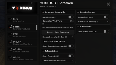 [G666😈 ] Forsaken | YOXI HUB SCRIPT — Roblox Scripts | ScriptBlox