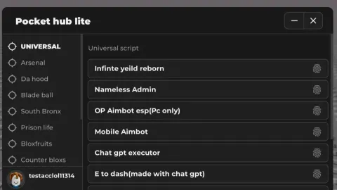 Universal Script 📌 | Pocket hub lite update selector — Roblox Scripts ...