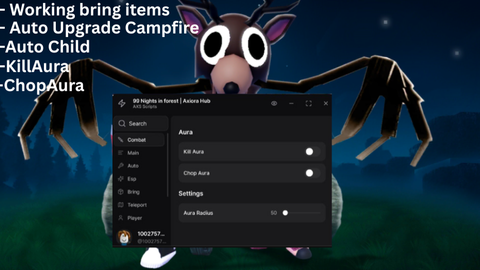 [💥] 99 Nights in the Forest 🔦 | Axiora hub 30 working features — Roblox Scripts | ScriptBlox
